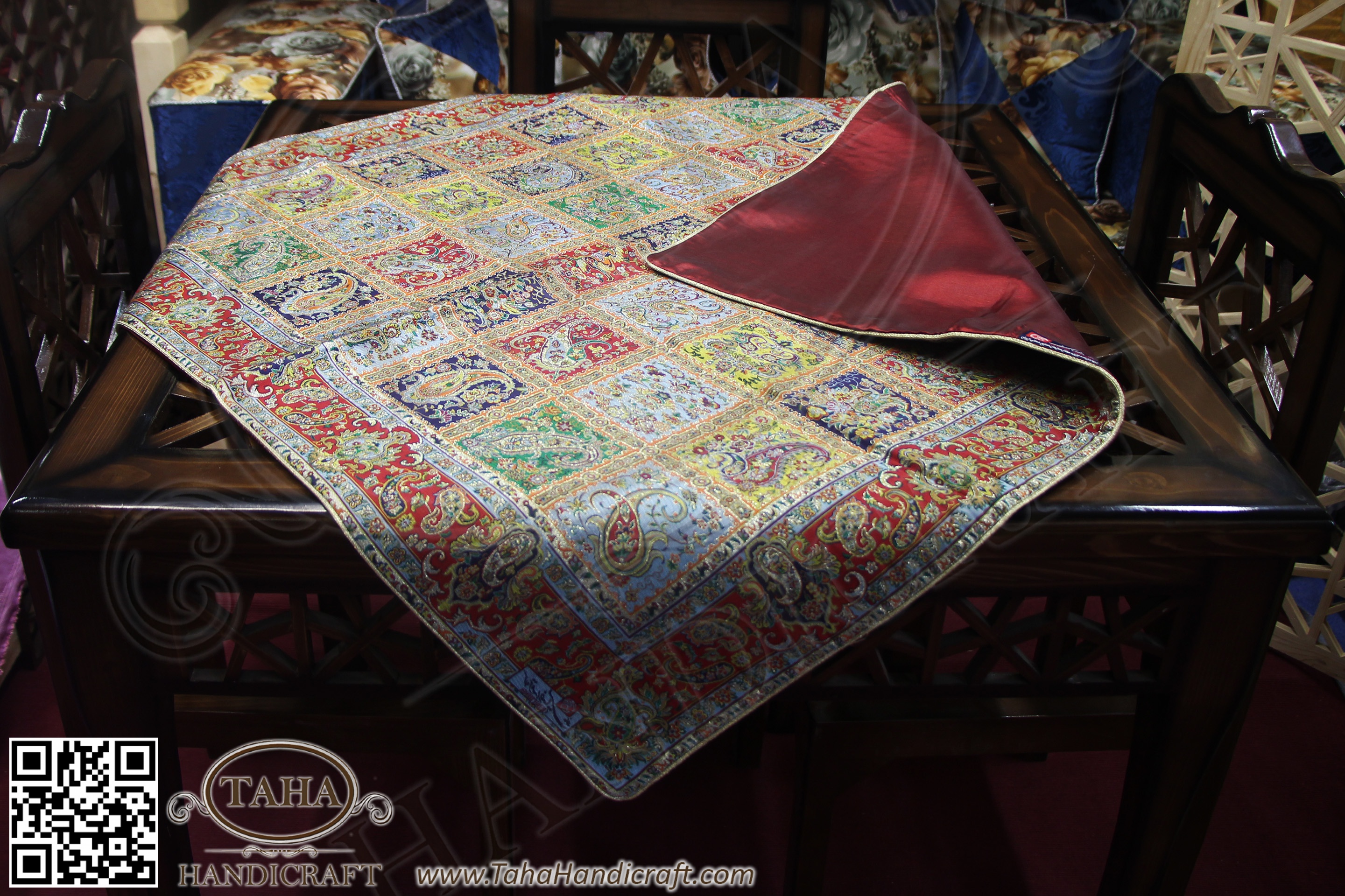Termeh - Rezaei Parsian design - Red around 100 cm | Taha Handicraft Shop